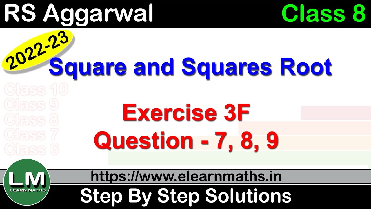 Square and Square Root | Class 8 Chapter 3 Exercise 3F Question 7 - 9 ...