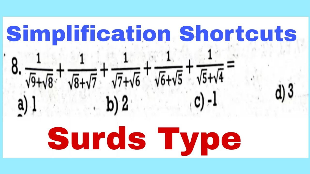 Simplification ( Surds Type) - Shortcuts & Tricks - YouTube