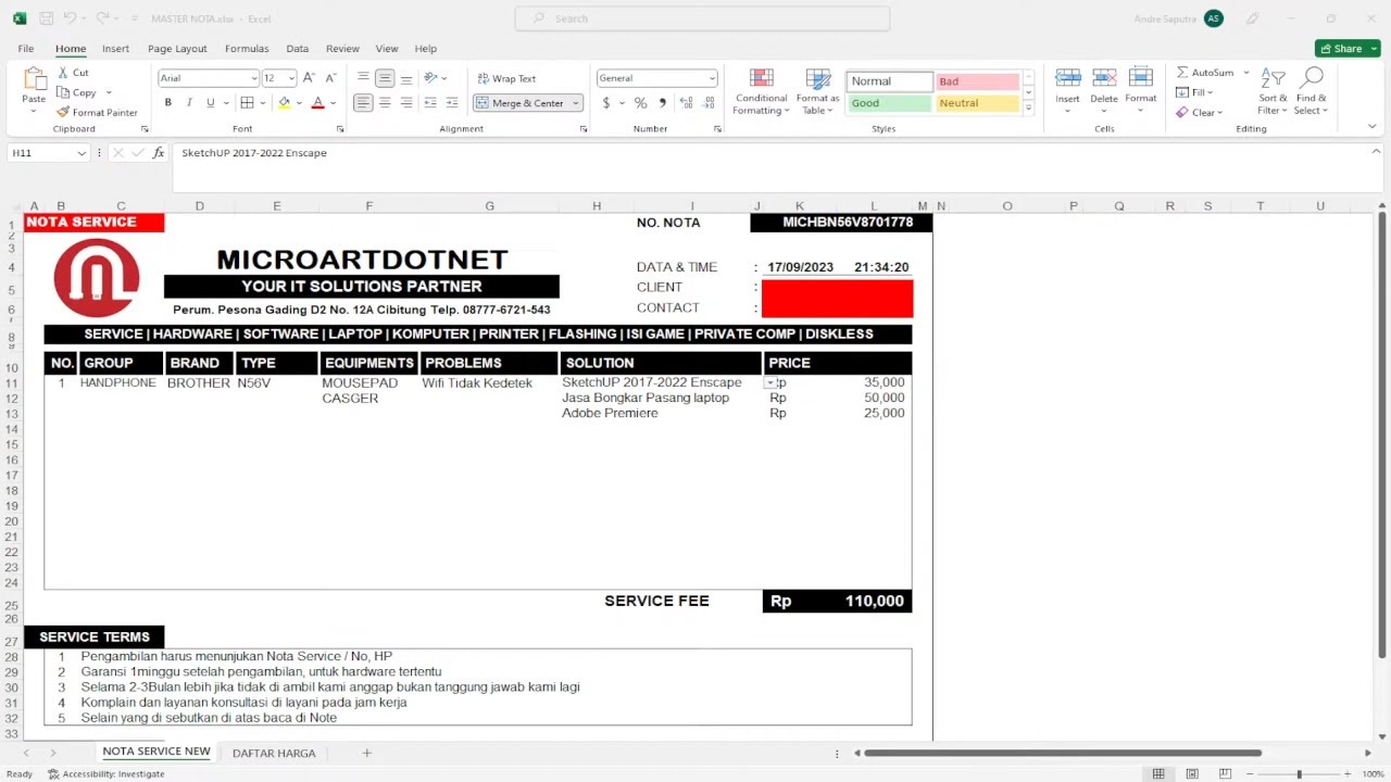 Download Nota Service Laptop format file exel - YouTube