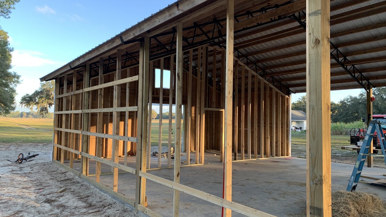 Almost ready for siding on the pole barn! - YouTube