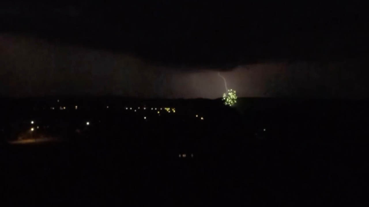 Lightning Strikes Over Firework Display - YouTube