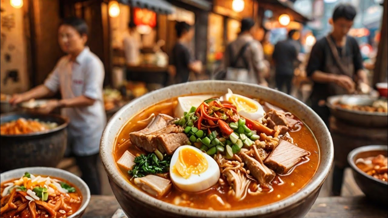Spicy Korean Pork Bone Soup & Kimchi (Gukbap) - Street Food 2024 # ...