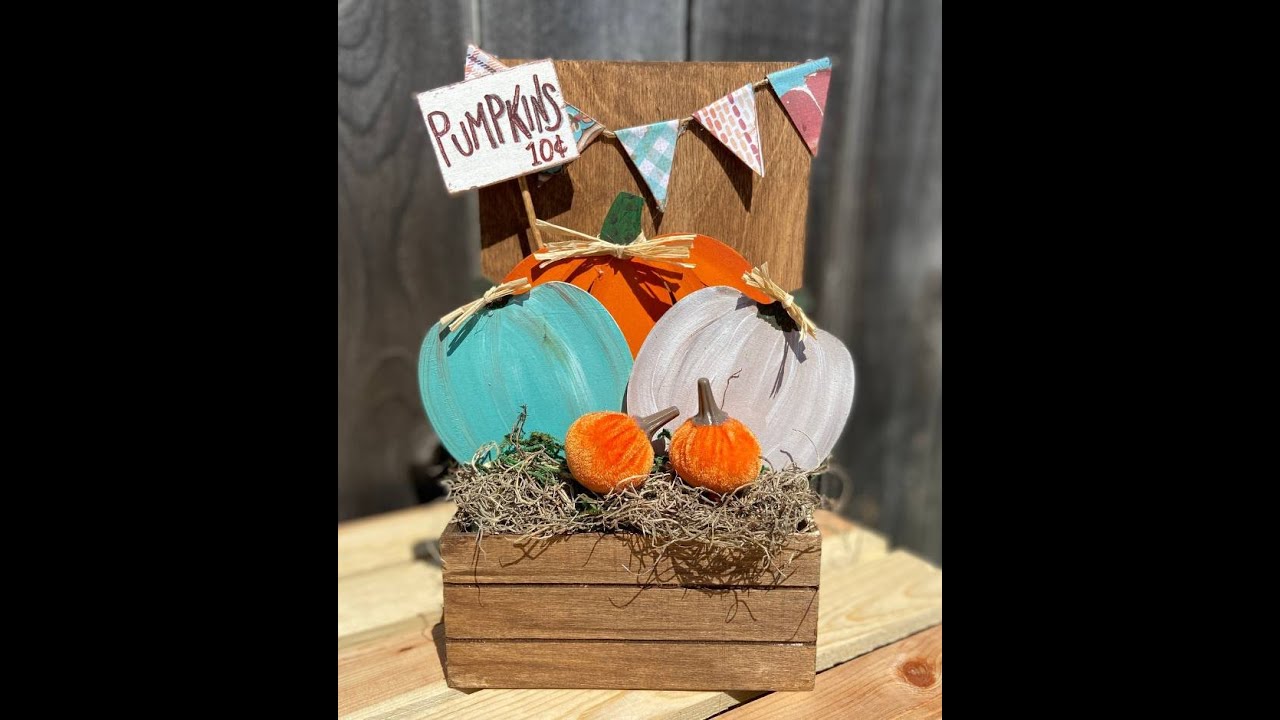 YouTube Pumpkin Patch Stand using Dollar Tree Crate and Wooden Pumpkins ...