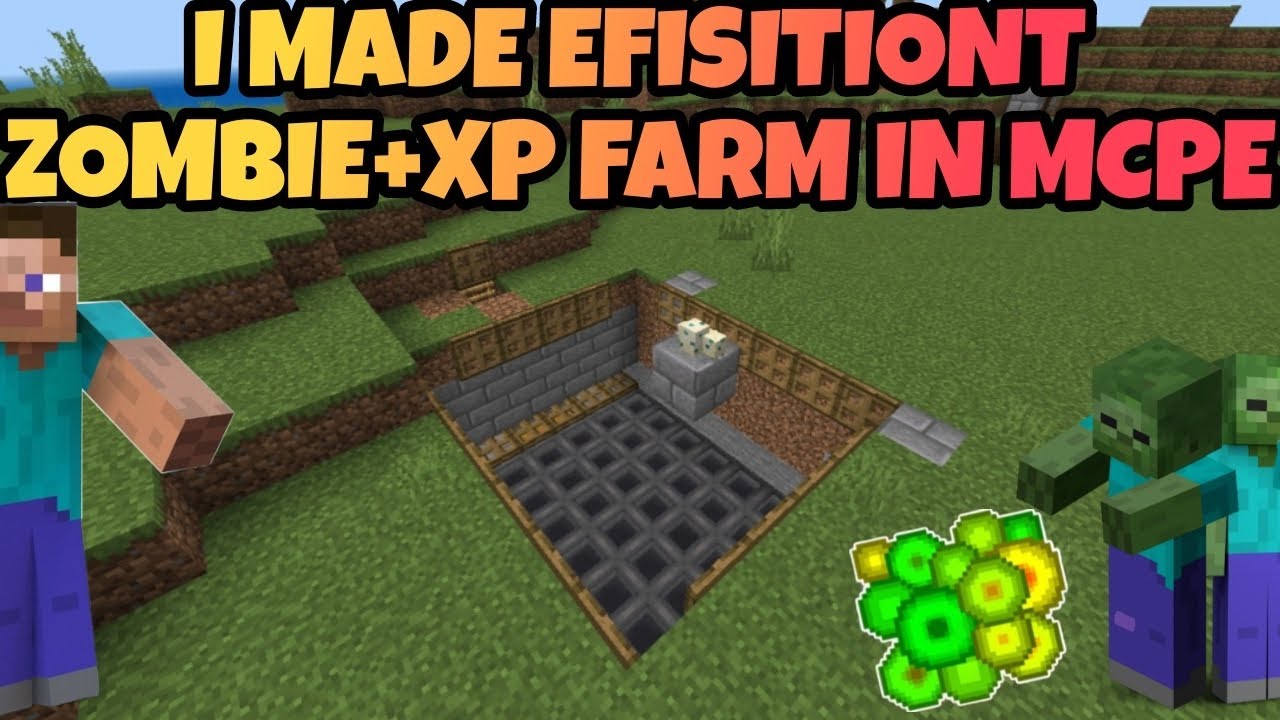 HOW TO MAKE EFISITIONT ZOMBIE+XP FARM IN MINECRAFT POCKET EDITION || HOW TO MAKE XP FARM IN MCPE ...