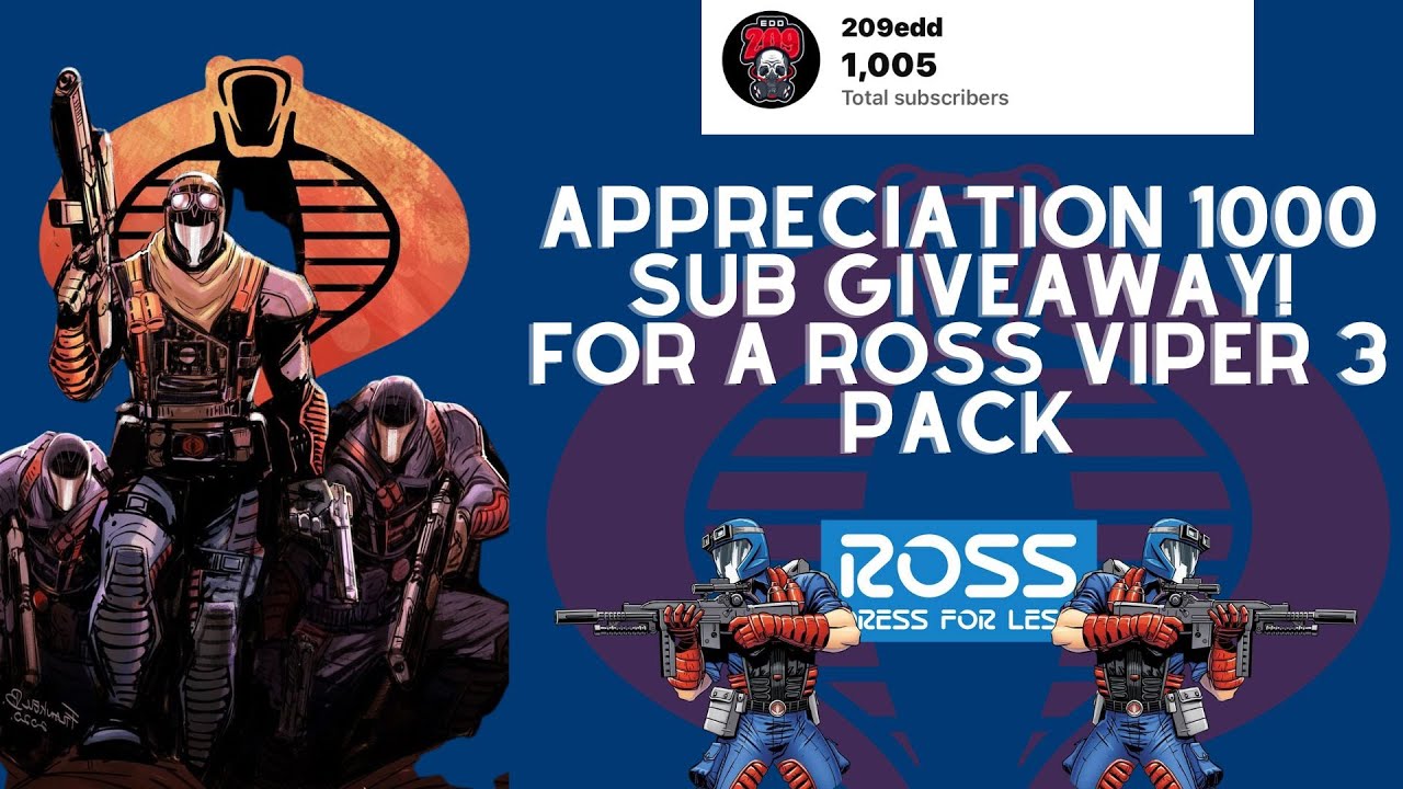 GIVEAWAY FOR ROSS VIPER 3 PACK .. in appreciation for crossing the 1000 ...