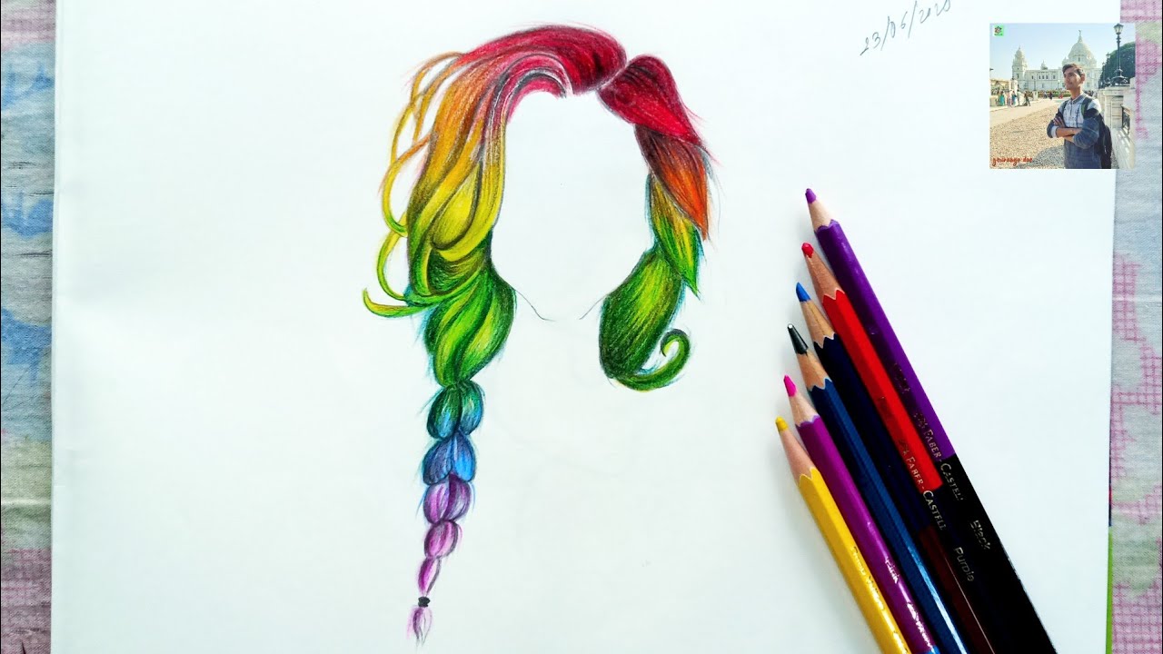 Colourful hair girl draw easily || Rainbow Hair || Draw & Art || Artist ...