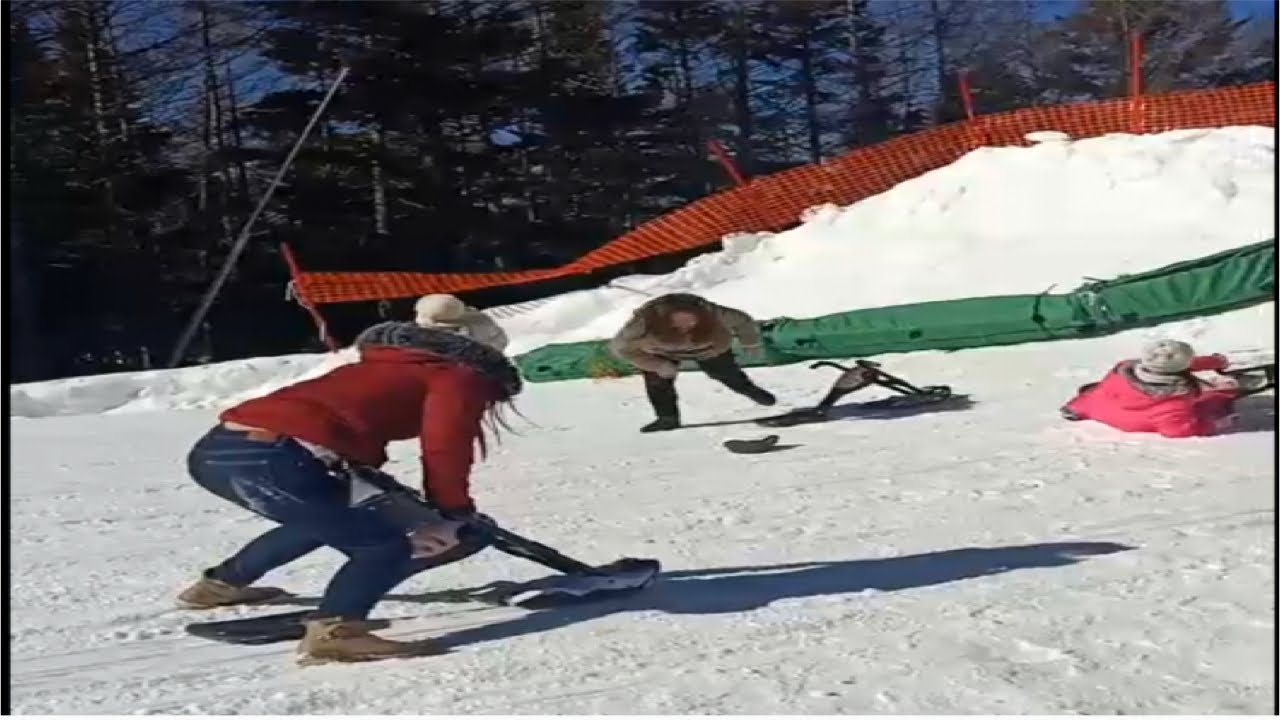 Thai Ladies Funny Snow Sledding Fails in Fuji Japan - YouTube