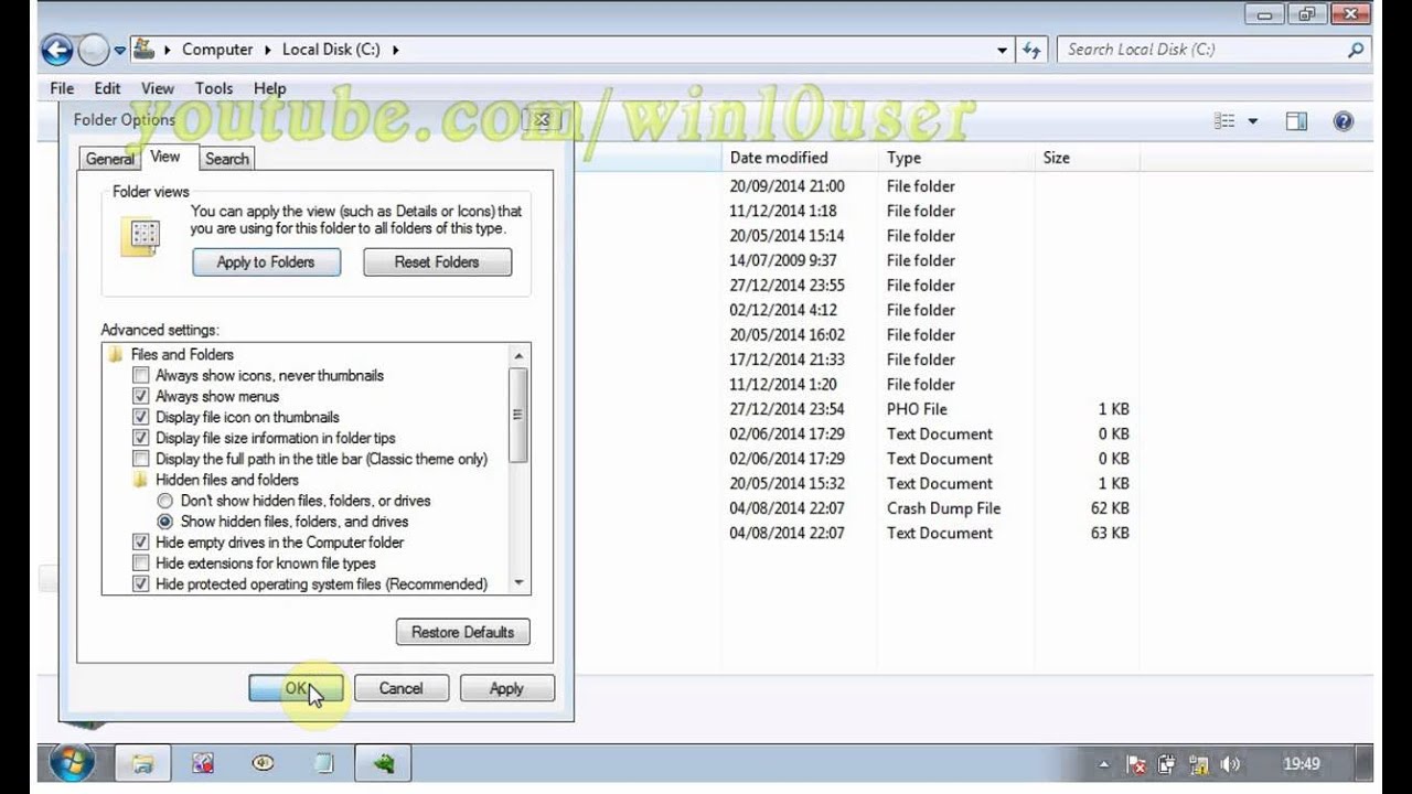 Windows 7 Ultimate Tips : How to view hidden files and folders - YouTube