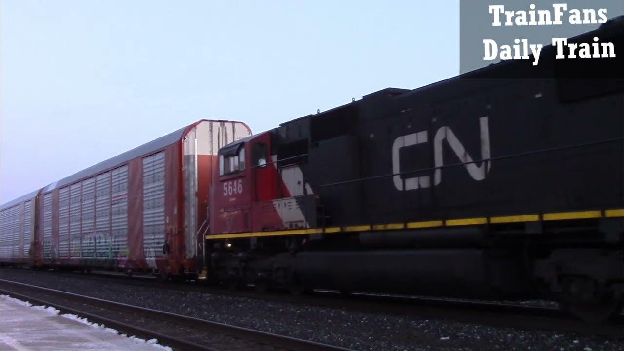 Autorack Train CN E271 CN 5633 & CN 5646 Locomotives Sarnia Ontario - YouTube