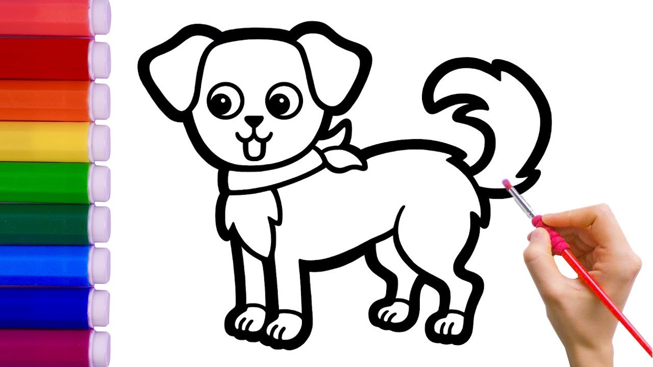 How To Draw Cute Dog with Rainbow Colors for Kids | Drawing,Painting ...