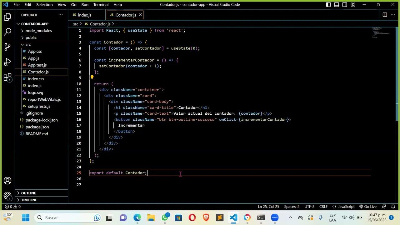 contador con React - Julian Ortiz - Grupo B1 - YouTube