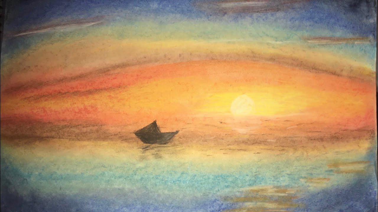 Easy sunset drawing|chalk chal color| pastels drawing| soft pastels ...