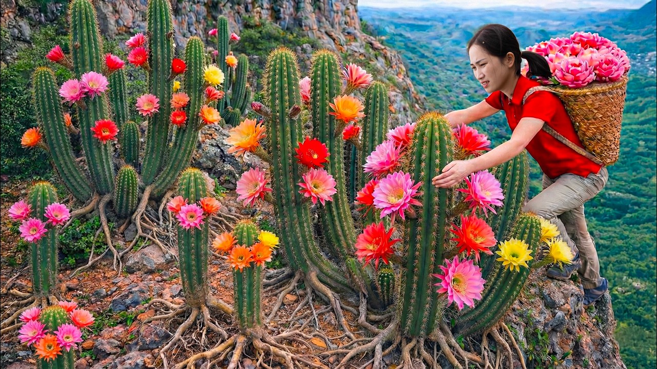 Harvesting giant flowering cacti on a treacherous cliff | A rare and ...