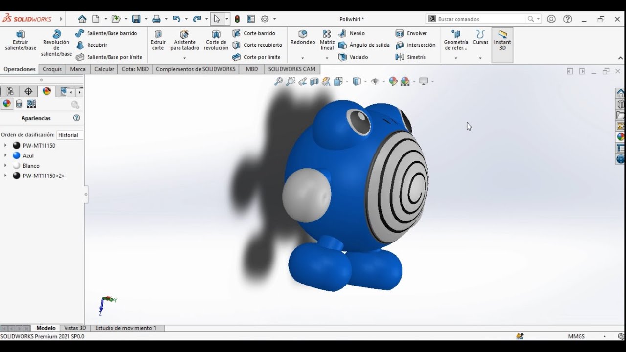Diseño 3D Poliwhirl (Pokemon) Realizado en Solidworks - YouTube