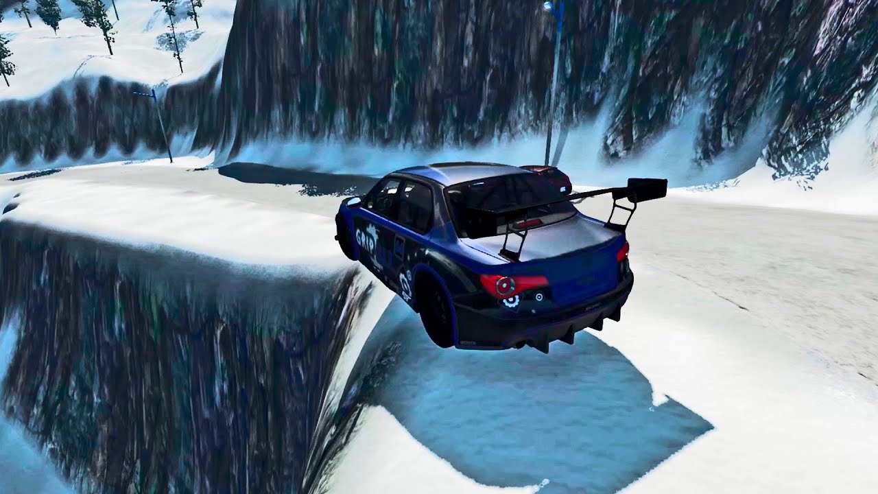 Beamng drive | Cars drive along a snowy mountain narrow road | Car ...