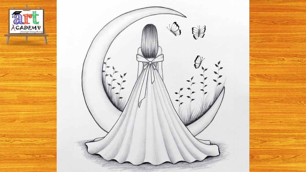 How to draw a cute Girl with Butterflies -Pencil sketch || Drawing easy ...
