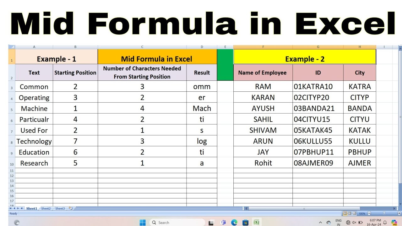 Mid Formula in Excel ll सबसे सरल हिन्दी भाषा में || Advance Excel || Avinash Sir ll Mid || Excel ...