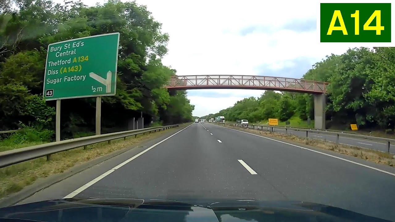 A14 - Through Bury St Edmund's - Northbound - J44 (A134 S) to J43 (A134 ...