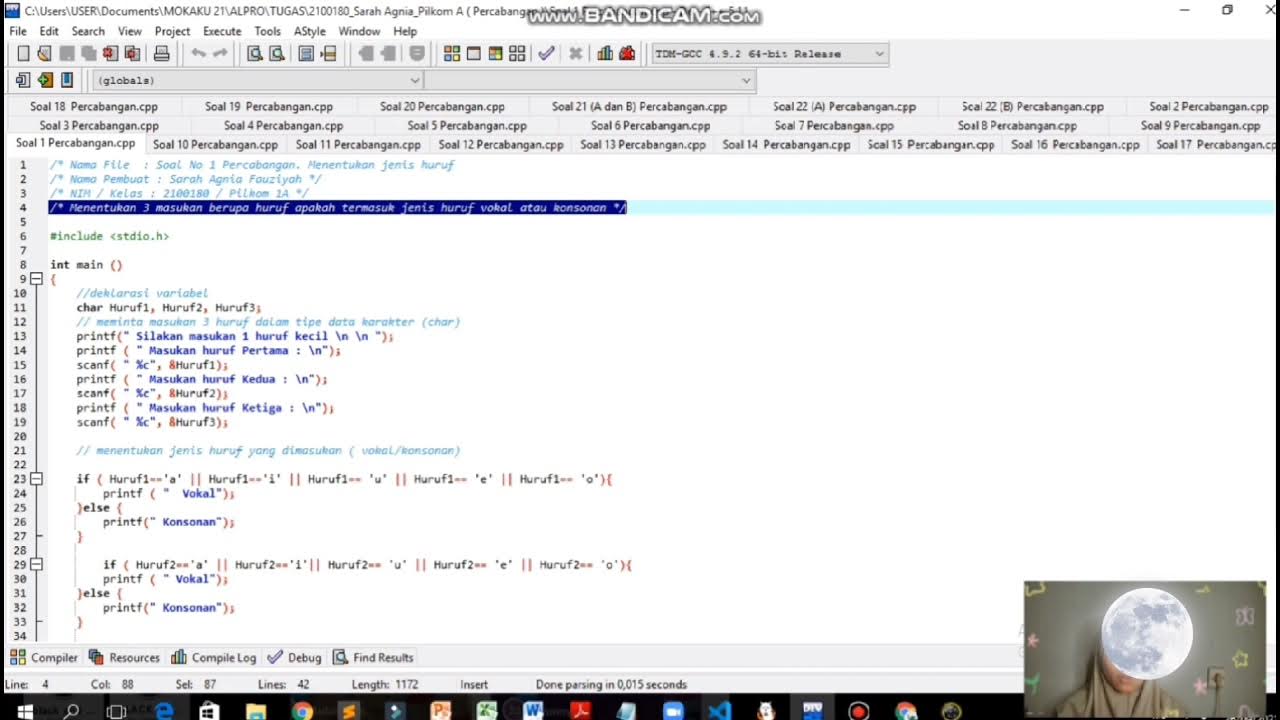 Program menentukan huruf vokal atau konsonan dengan bahasa C - YouTube