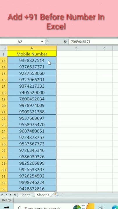 How To Add 91 Before Number Excel Exceltips Shorts Exceltutorialmsexcelms Youtube