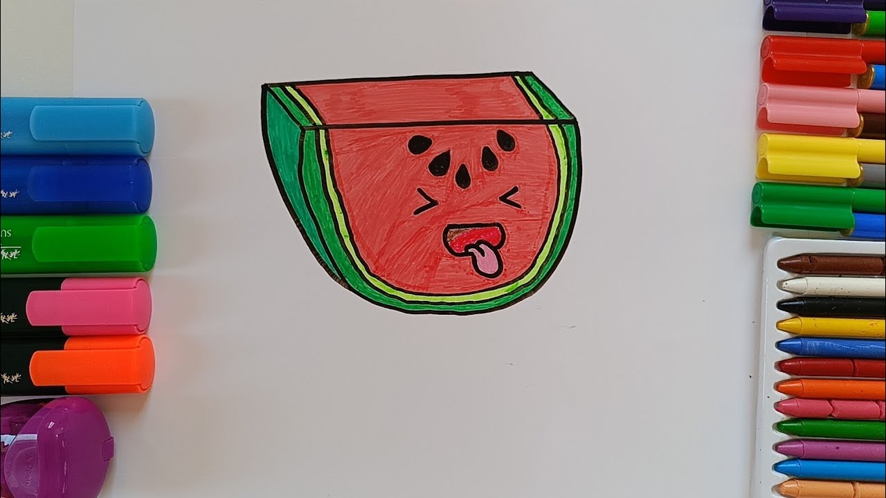 How To Draw And Color Watermelon | Super Easy Step By Step Drawing ...