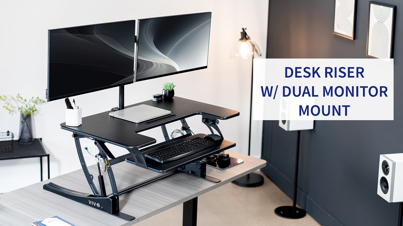 DESK-KIT-0V02 Desk Riser with Dual Monitor Mount by VIVO - YouTube