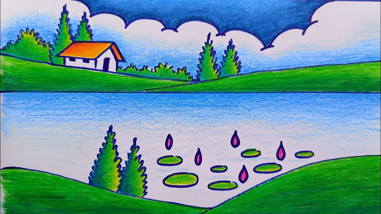 How to draw landscape drawing for beginners/Easy landscape drawing for ...