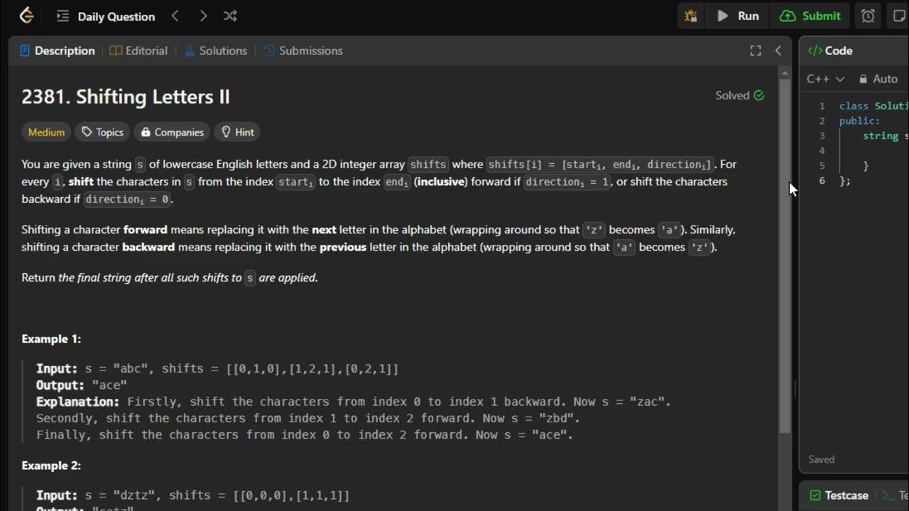 Shifting Letters II - LeetCode - YouTube Shifting Letters II - LeetCode - YouTube