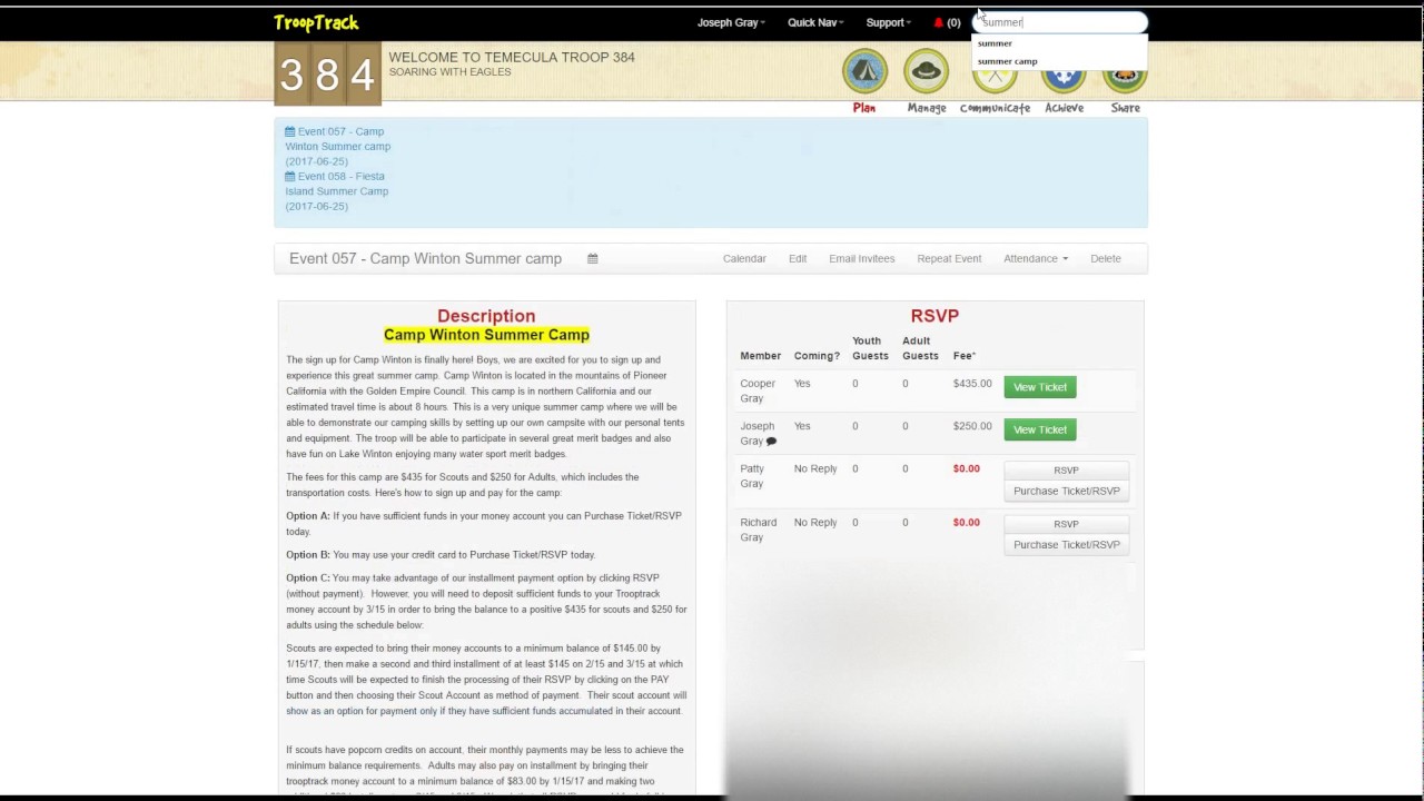 How to register and pay for Troop Events in Trooptrack! - YouTube