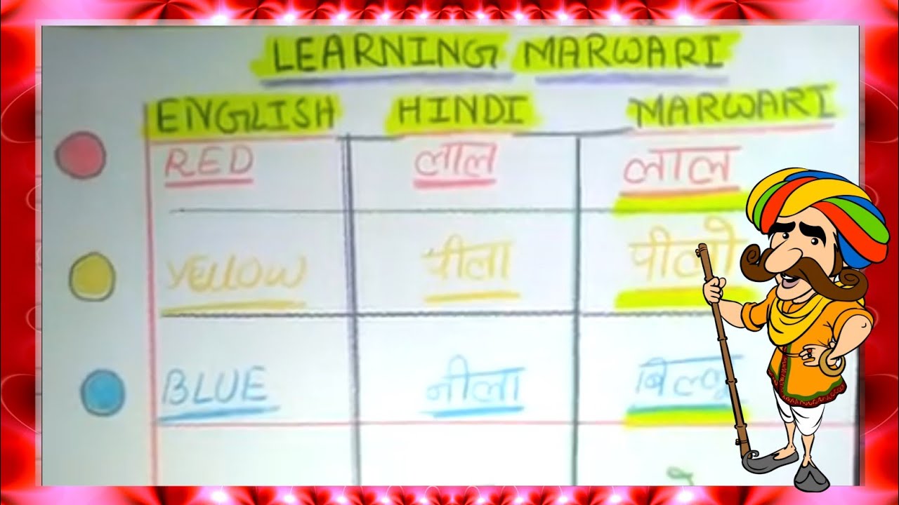 Learn Marwari in 2 minutes ll Colour names in Marwari - YouTube