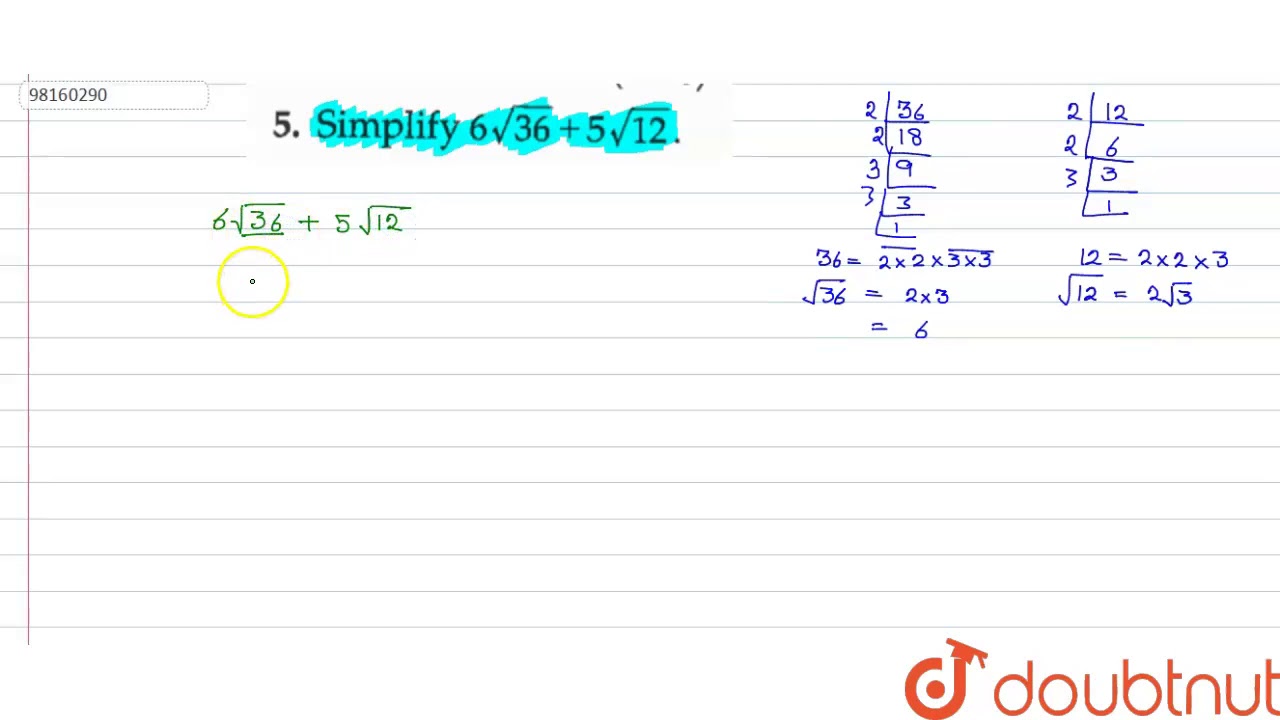 Simplify 6sqrt 36 5sqrt 12 YouTube Simplify 6sqrt 36 5sqrt 12 YouTube