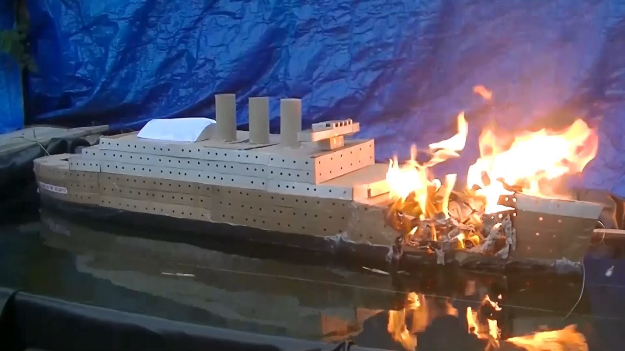 Cardboard Ship On Fire And Sinking The Passenger Ship Queen Of The ...