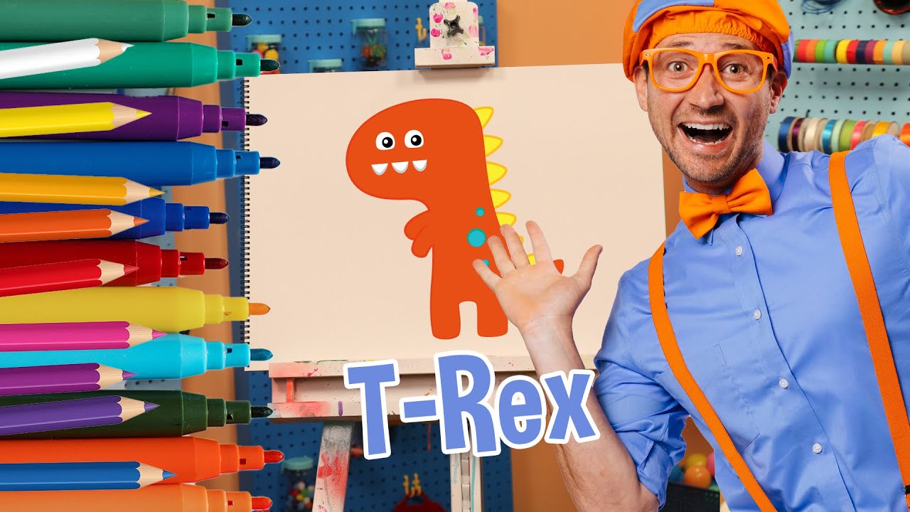 How To Draw A T-Rex | Draw with Blippi | Arts and Crafts For Toddlers ...