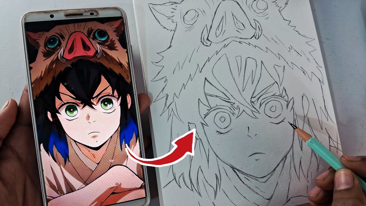 How to draw outline of inosuke from Demonslayer 🤔...#drawing #anime # ...