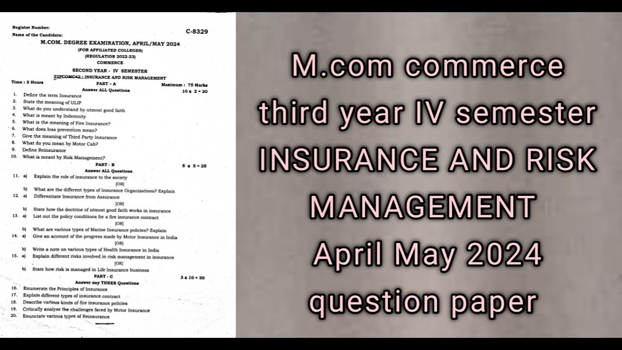 M.Com commerce insurance and risk management April-May 2024 /tn a to z ...