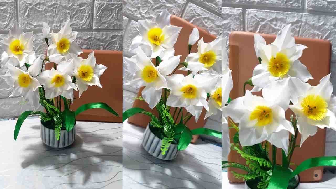 @SunnyCraft |How to make Narcissus flowers by ribbon satin - YouTube