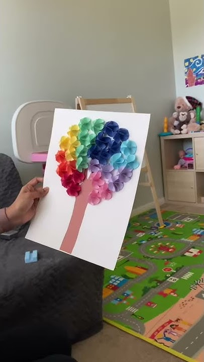 Rainbow tree with paper flowers - YouTube
