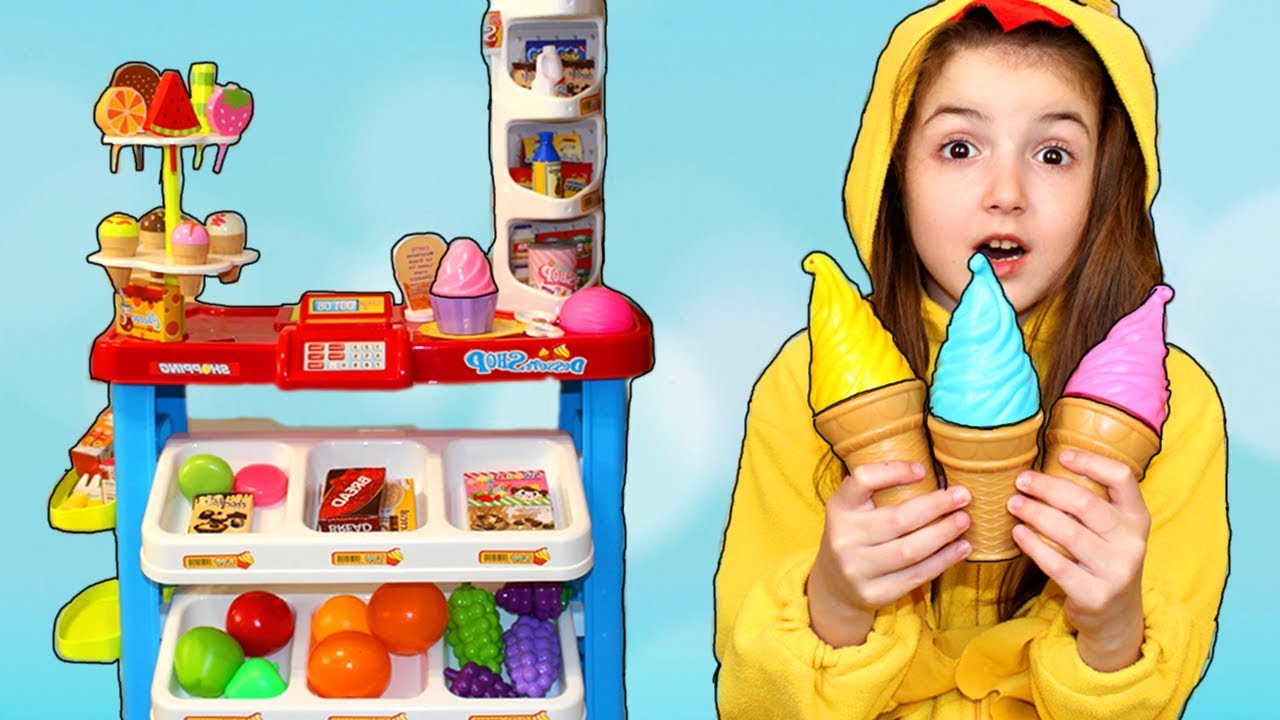 Masha and Dad Plaing Ice Cream Shop with Toys - YouTube