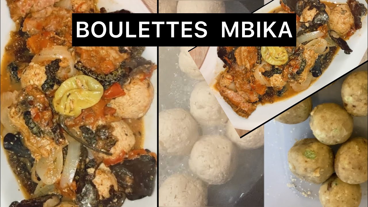 Recette boulettes ya mbika, poisson fumé, mbizo na matoyi - YouTube