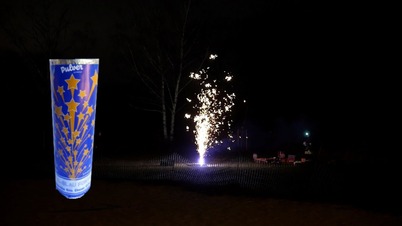 Pulver Pyrotechnik - T1 6m Goldfontäne mir blauer Leuchtbasis - YouTube