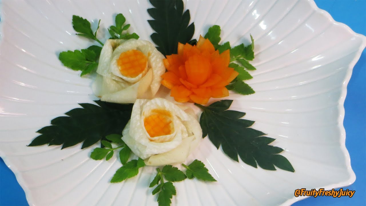 Simple Radish Flower Design - How to Make Vegetable Lotus & Rose ...