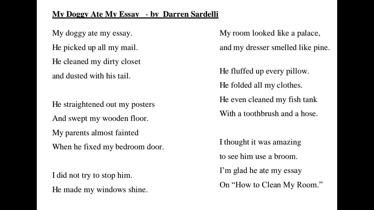 My doggy ate my essay by Darren Sardelli/English day competition 2023 ...