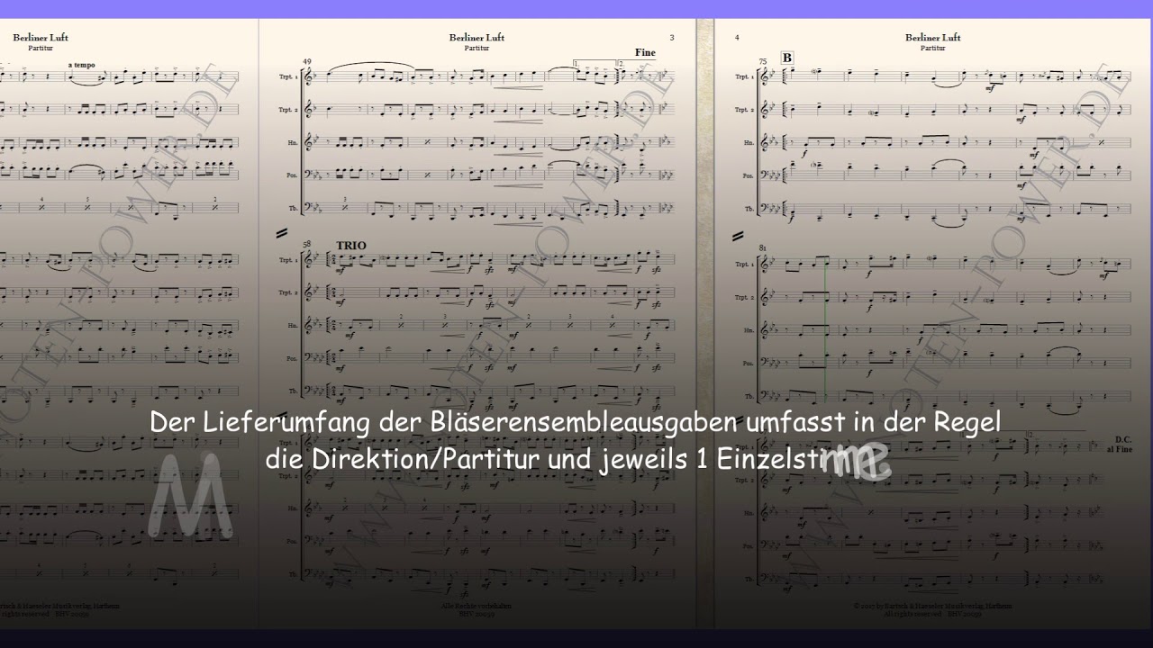 Berliner Luft Marsch für gemischtes Bläser Quintett von Paul Lincke ...