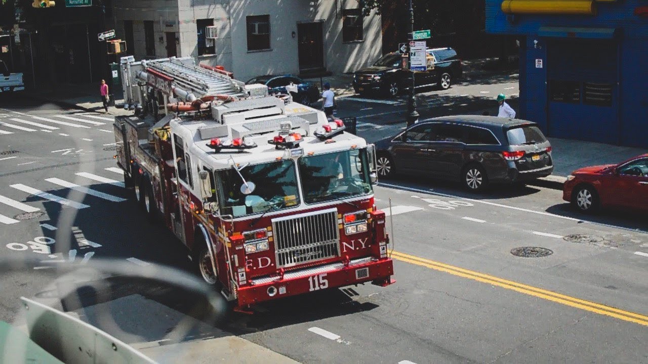 FDNY Tower Ladder 115 Responding To Building Fire On Huron St - YouTube
