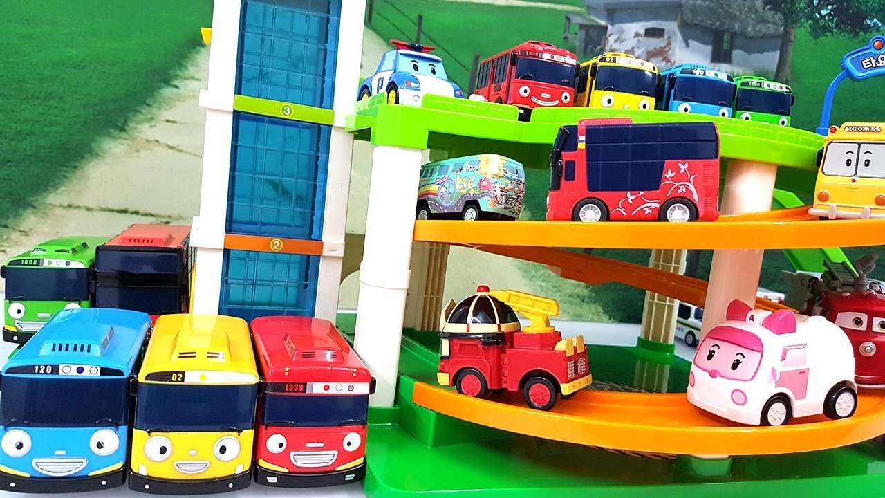Robocar Poli Tayo Little School Bus with Disney Pixar Cars for Kids ...