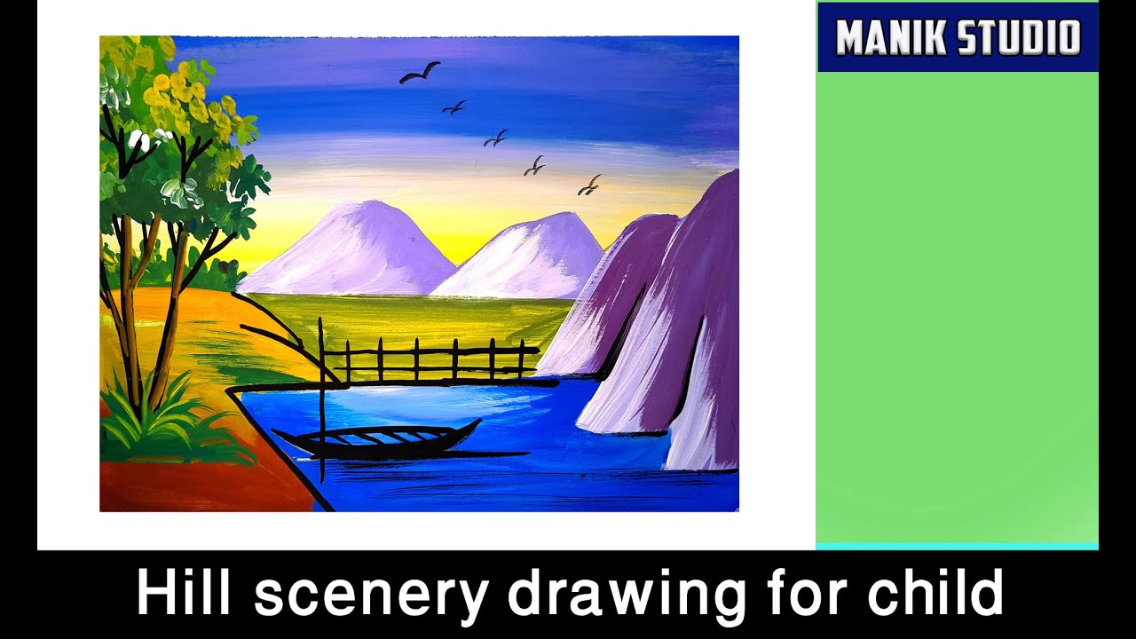 Hill drawing for children/Hill drawing step by step/Hill drawing Easy ...