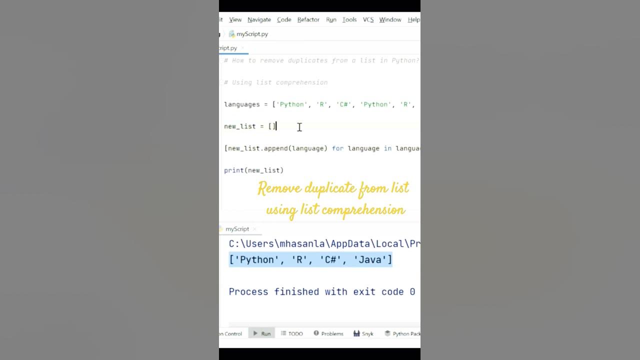 Remove Duplicate Values From A List Using List Comprehension Coding Python Shorts Youtube