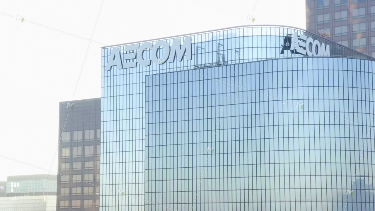 AERIAL: Close up AECOM Skyscraper in Downtown Los Angeles, California ...