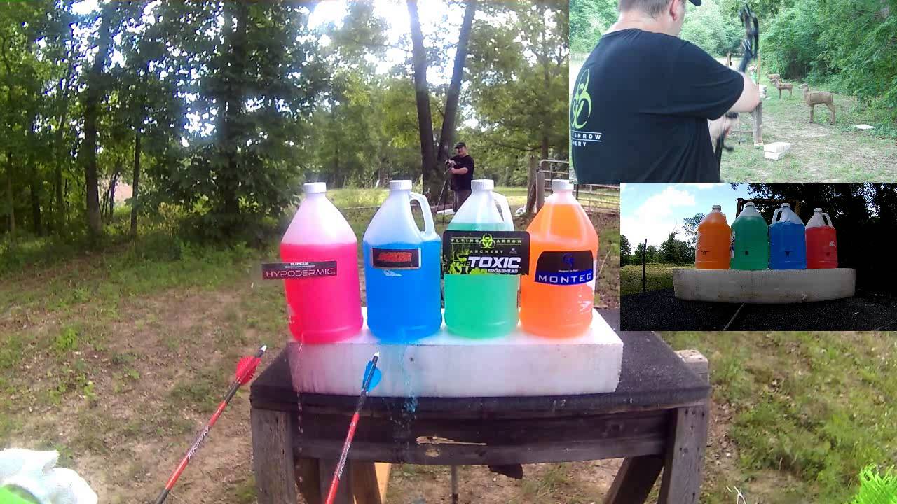 Flying Arrow Archery Toxic broadhead test! Water Jug Part 1 - YouTube