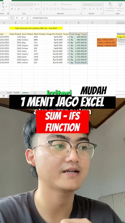1 MENIT JAGO EXCEL MUDAH!!! | SUM-IFS FUNCTION #excel #exceltutorial #dataanalyst - YouTube